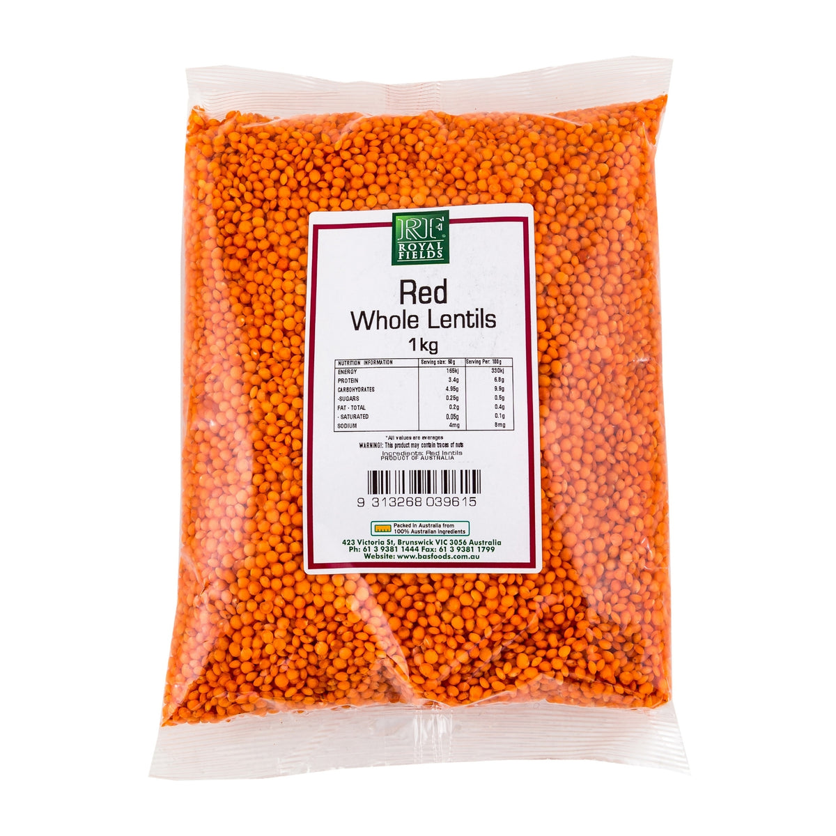 Royal Fields Lentils Red Whole 1kg — Basfoods