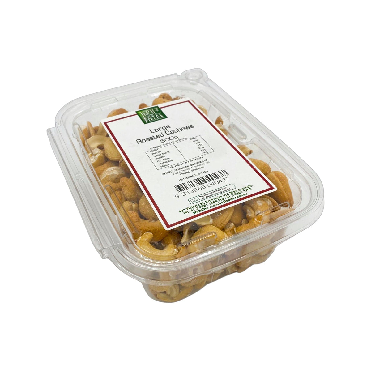 Royal Fields Cashews Large Roasted 500g — Basfoods