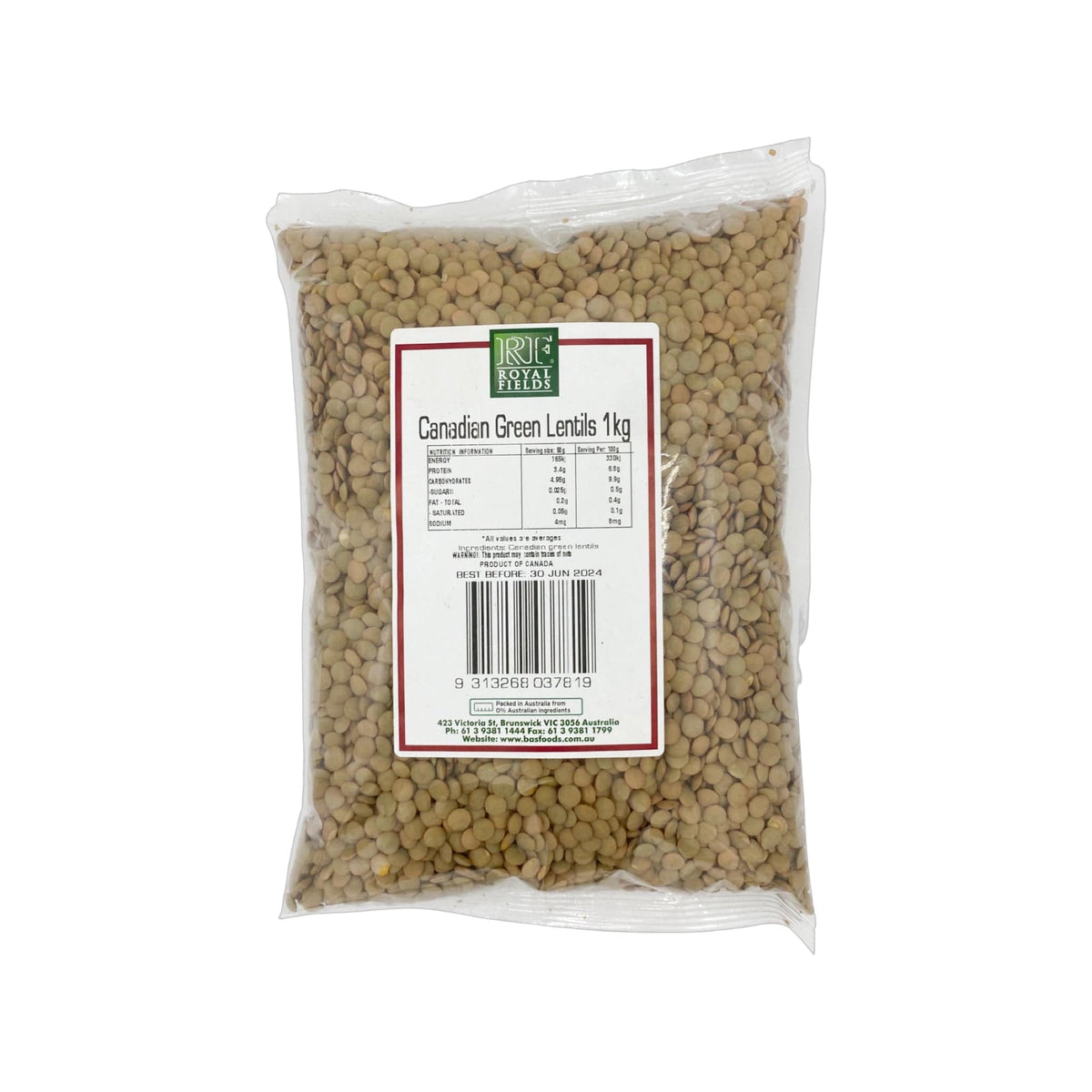 Royal Fields Lentils Green Canadian 1kg — Basfoods